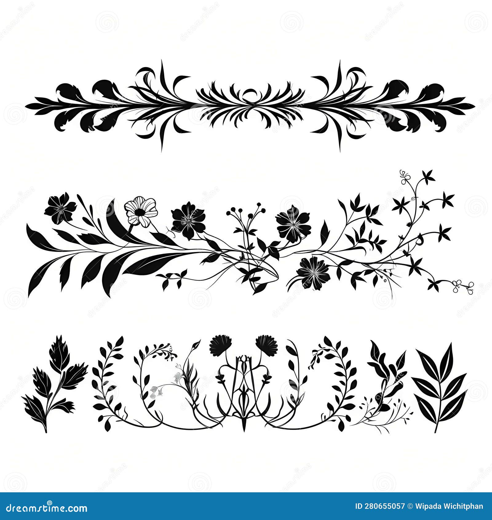 Set of Floral Line Divider Illustration Stock Illustration ...