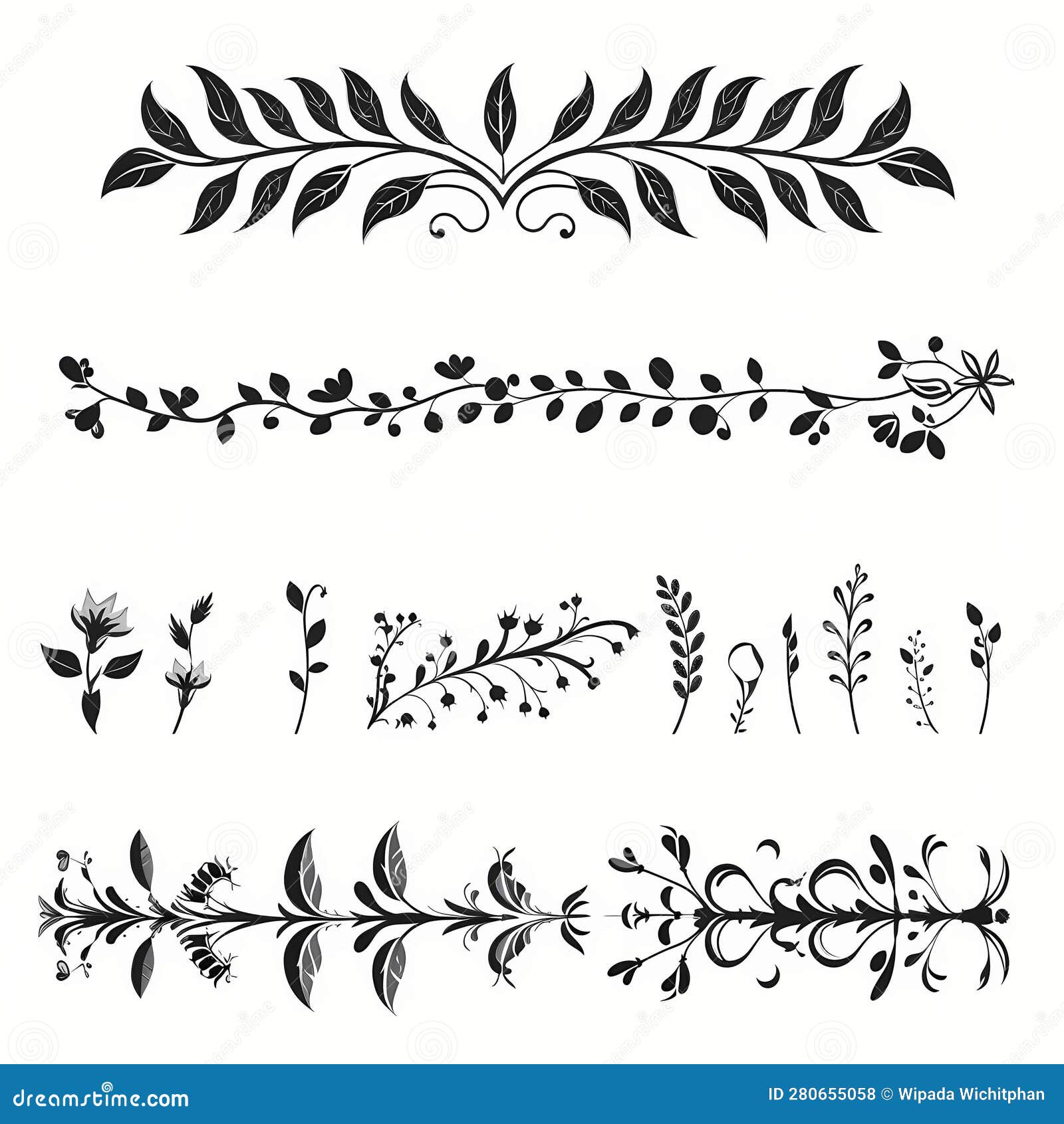 Set of Floral Line Divider Illustration Stock Illustration ...