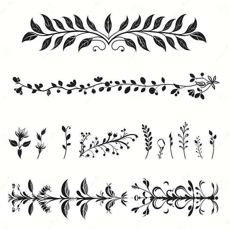 Set of Floral Line Divider Illustration Stock Illustration ...