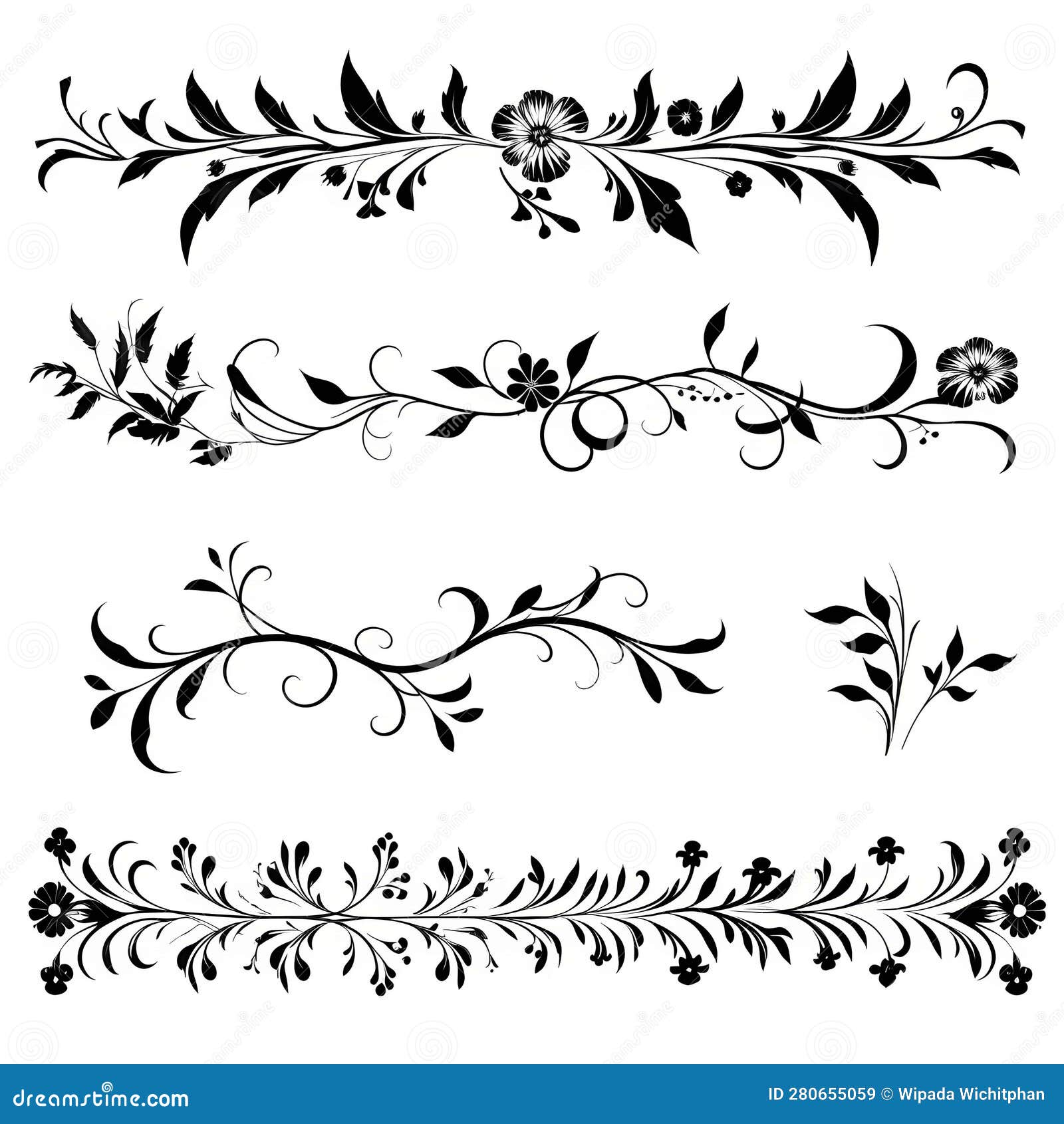 Set of Floral Line Divider Illustration Stock Illustration ...
