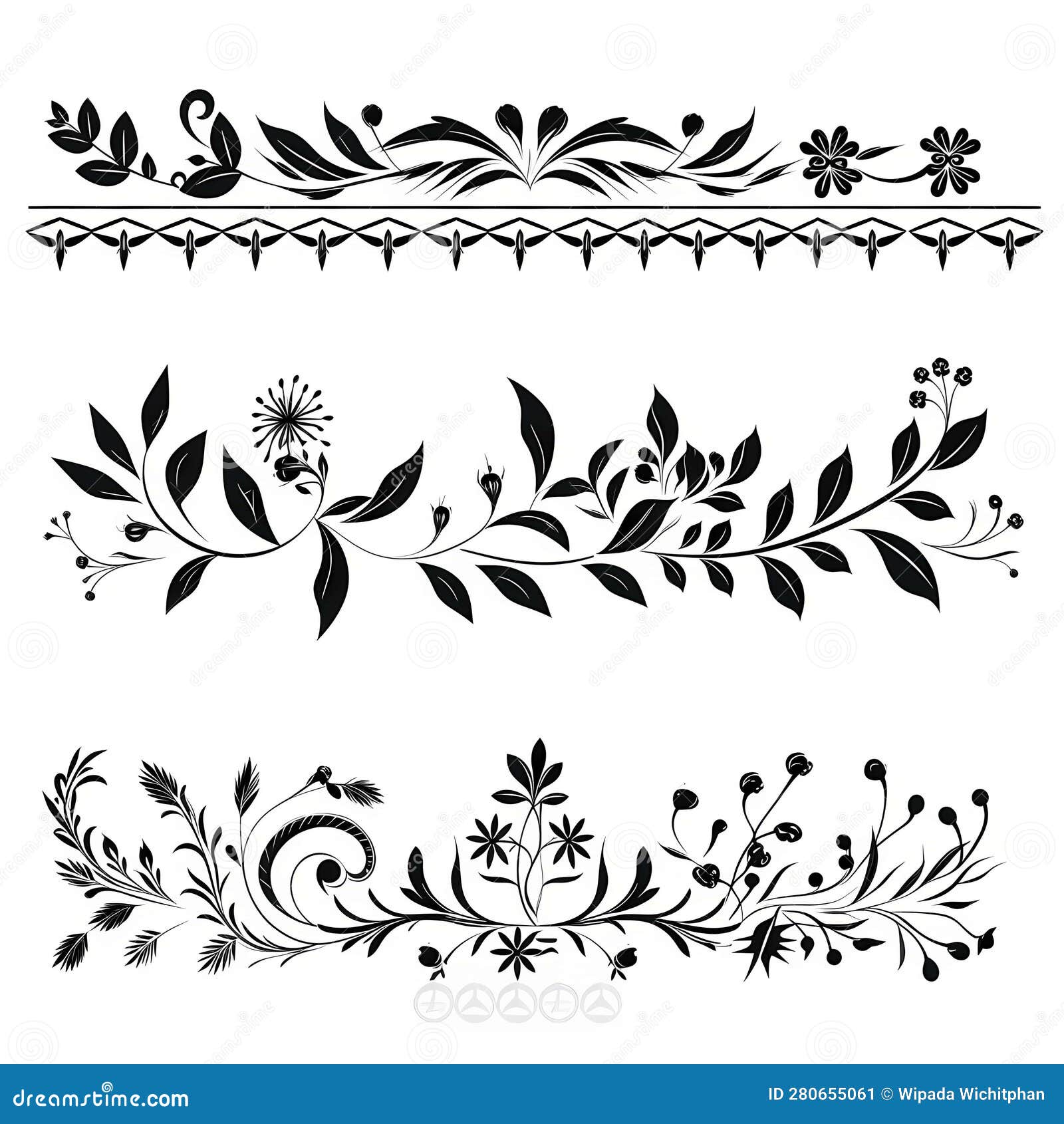 Set of Floral Line Divider Illustration Stock Illustration ...