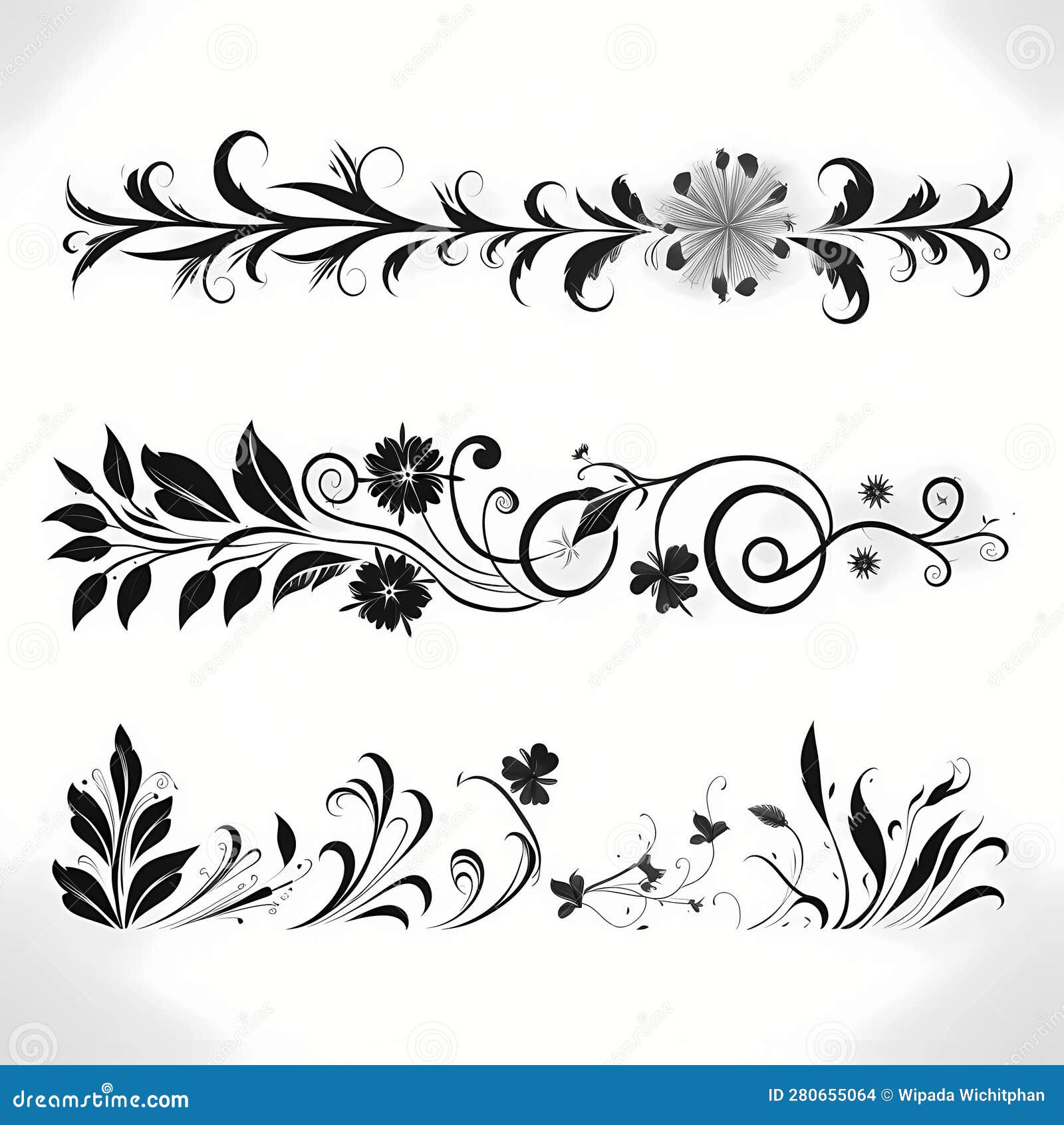 Set of Floral Line Divider Illustration Stock Illustration ...