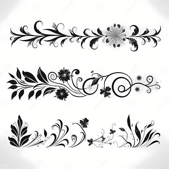 Set of Floral Line Divider Illustration Stock Illustration ...