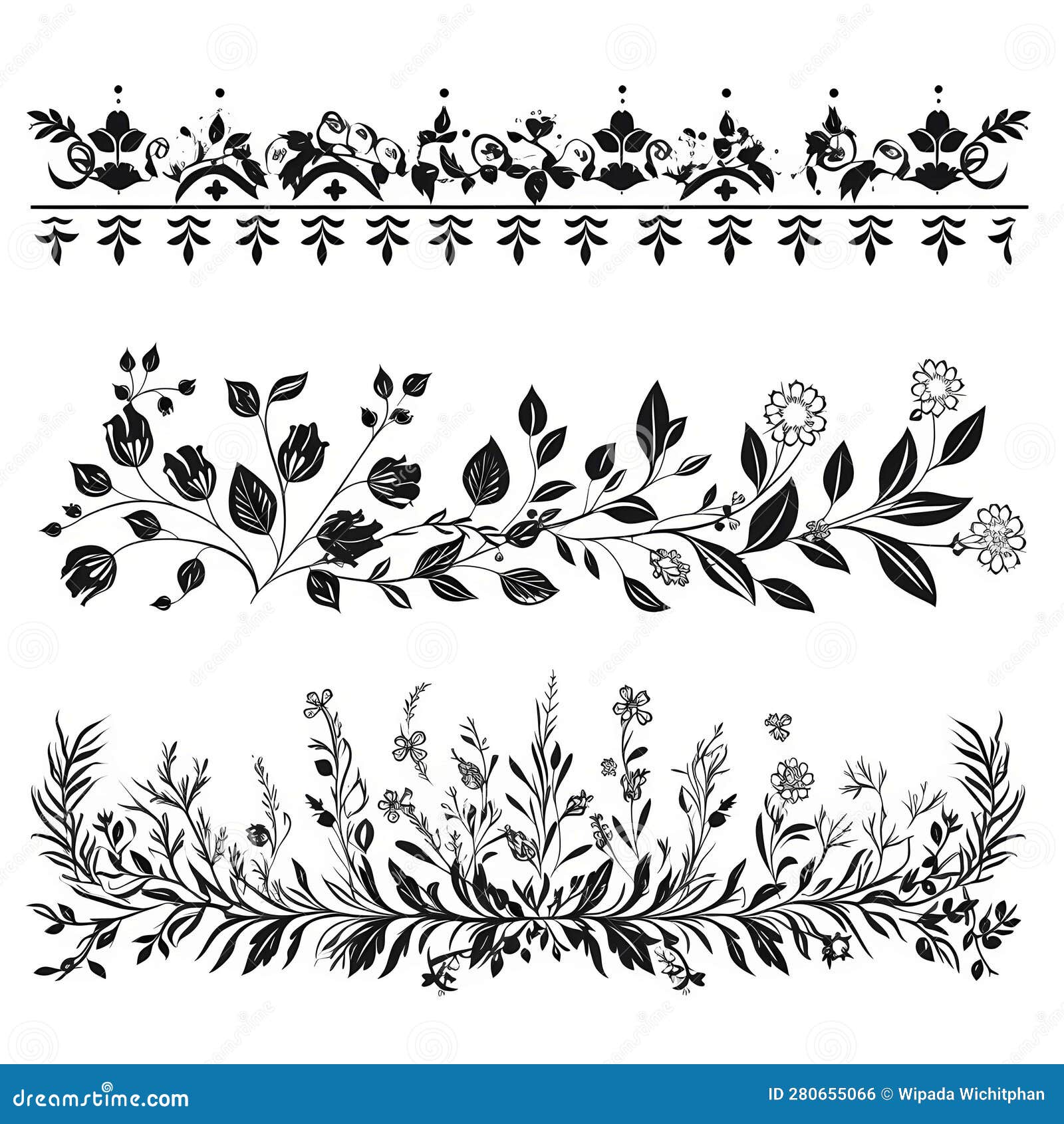 Set of Floral Line Divider Illustration Stock Illustration ...