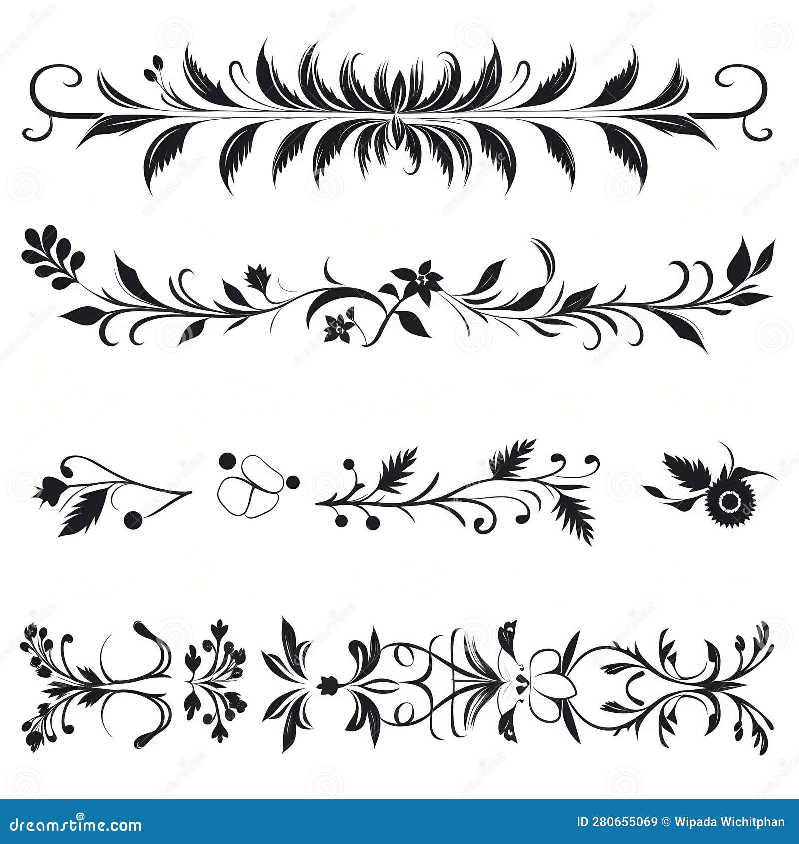 Set of Floral Line Divider Illustration Stock Illustration ...
