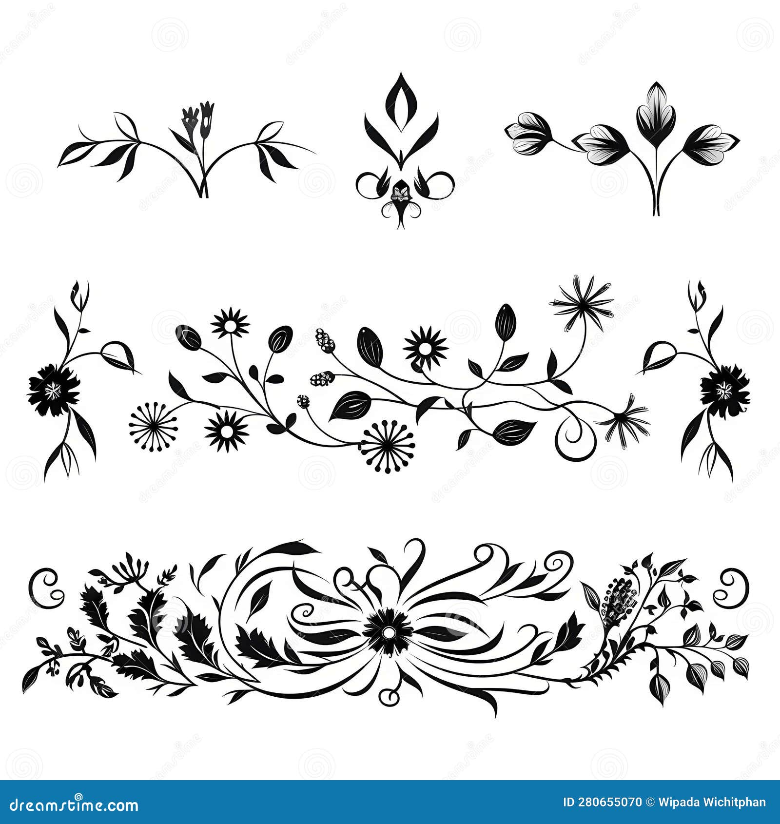 Set of Floral Line Divider Illustration Stock Illustration ...