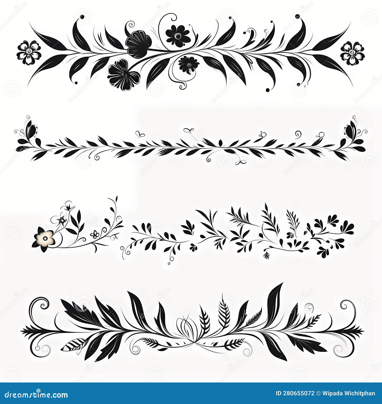 Set of Floral Line Divider Illustration Stock Illustration ...