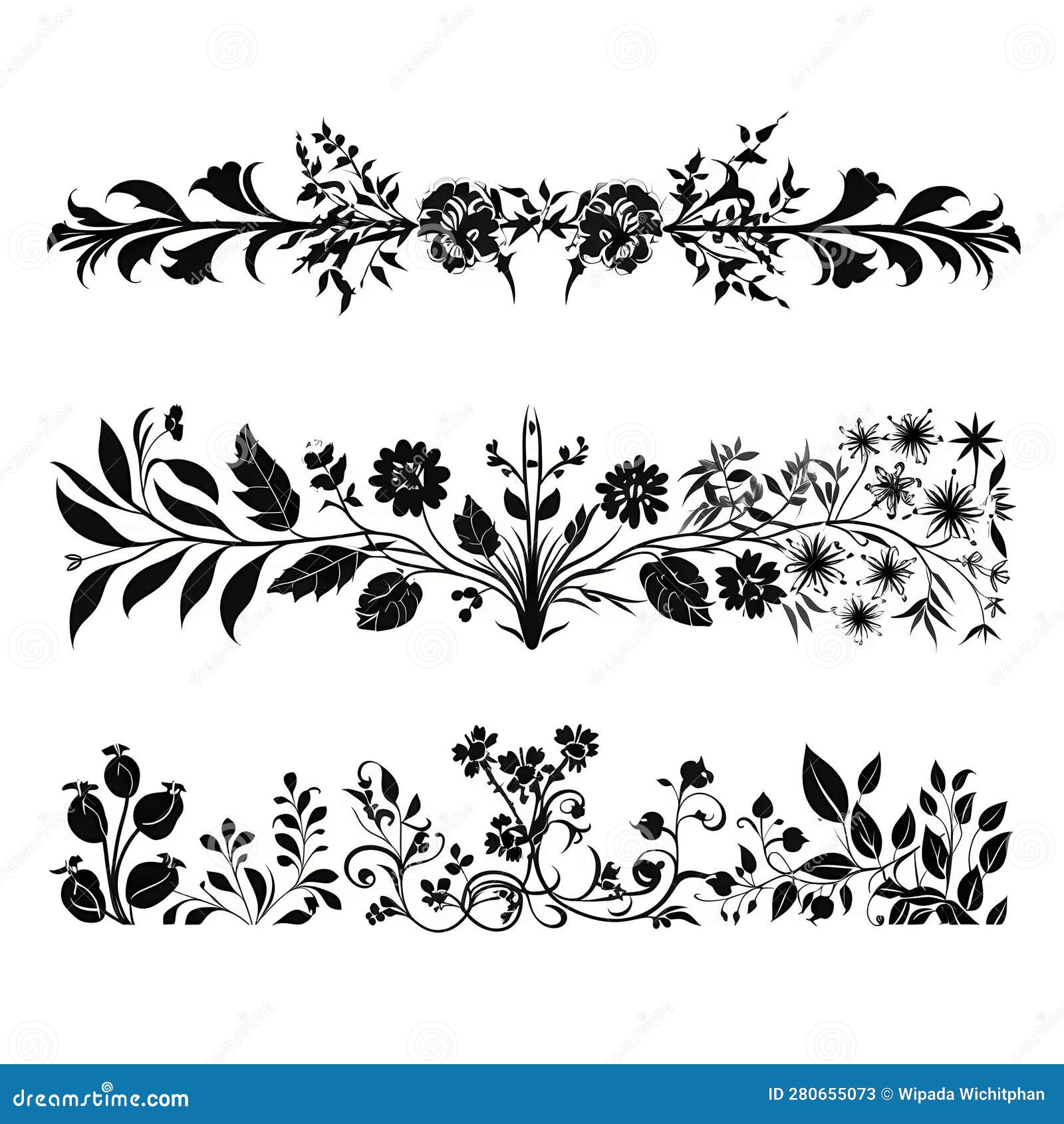 Set of Floral Line Divider Illustration Stock Illustration ...
