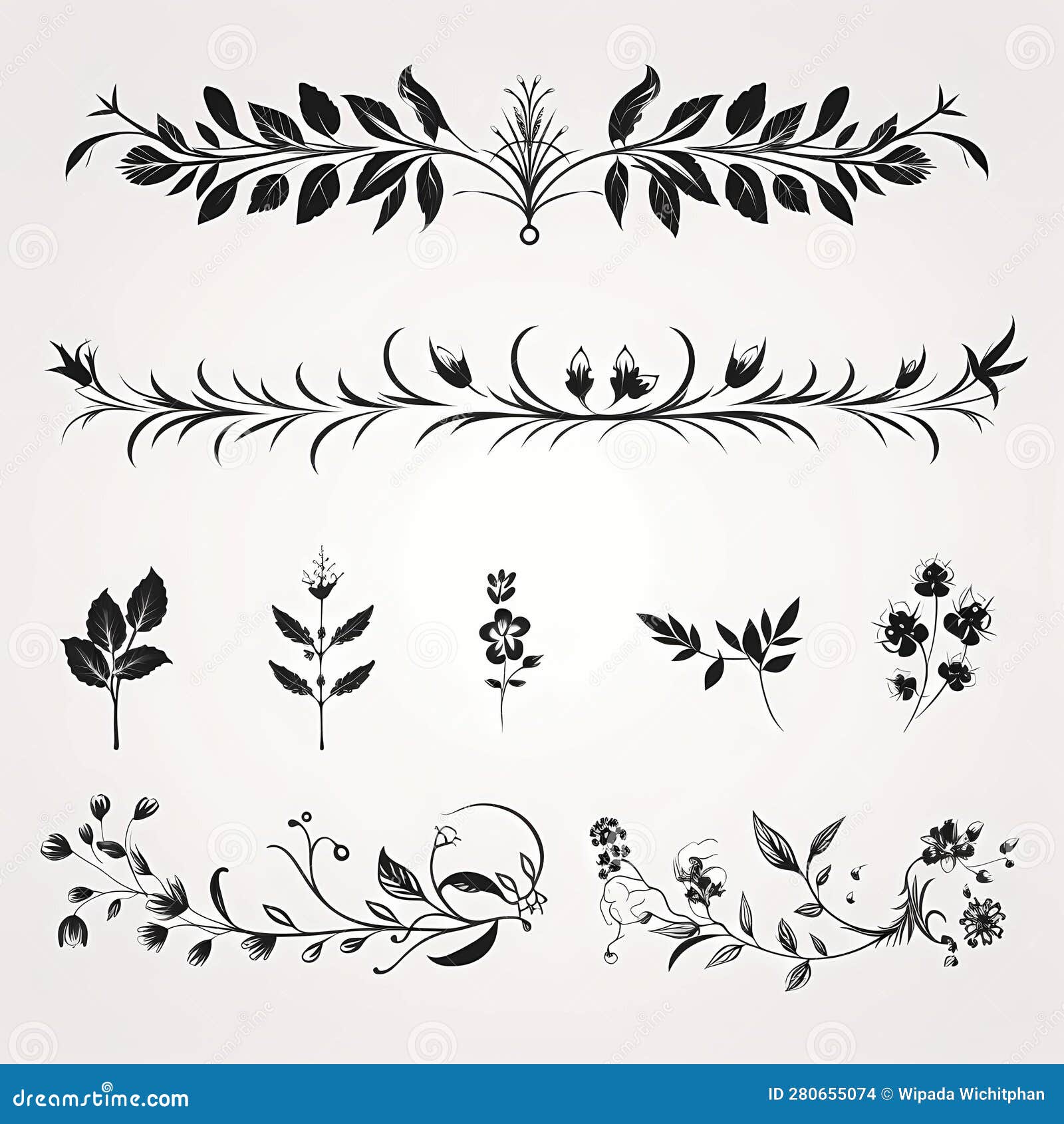 Set of Floral Line Divider Illustration Stock Illustration ...
