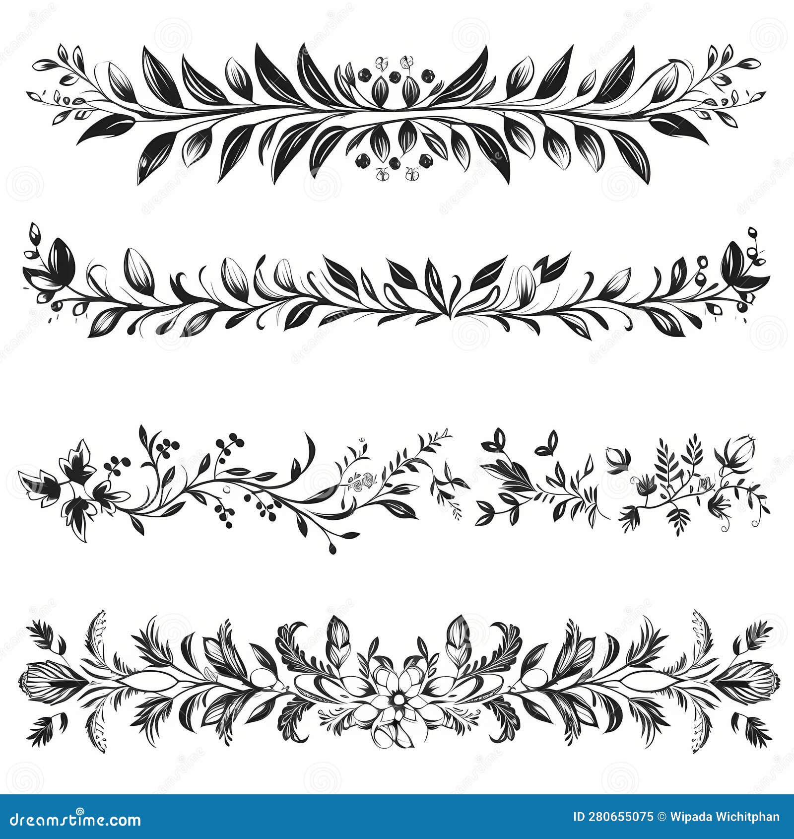 Set of Floral Line Divider Illustration Stock Illustration ...