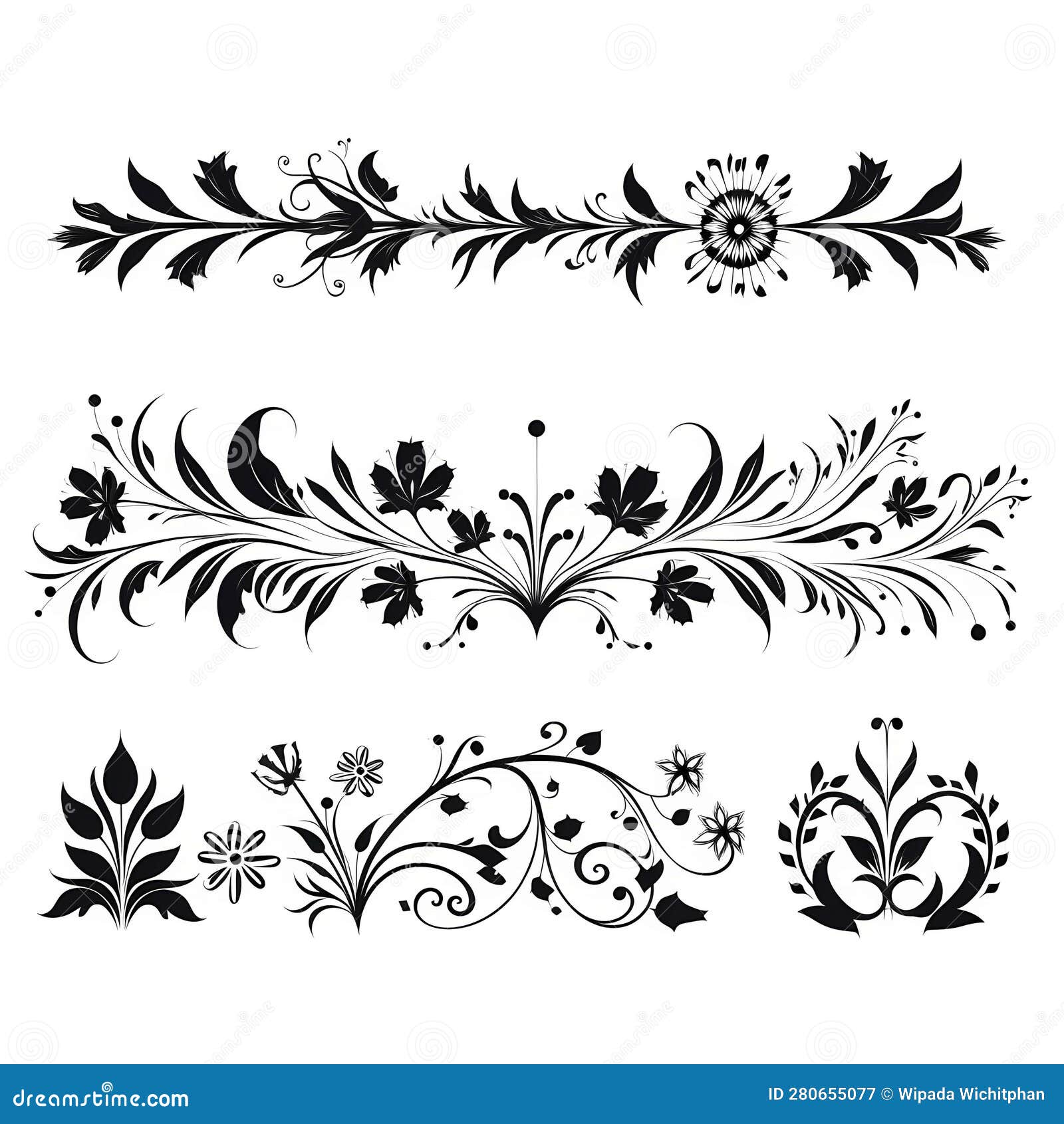 Set of Floral Line Divider Illustration Stock Illustration ...