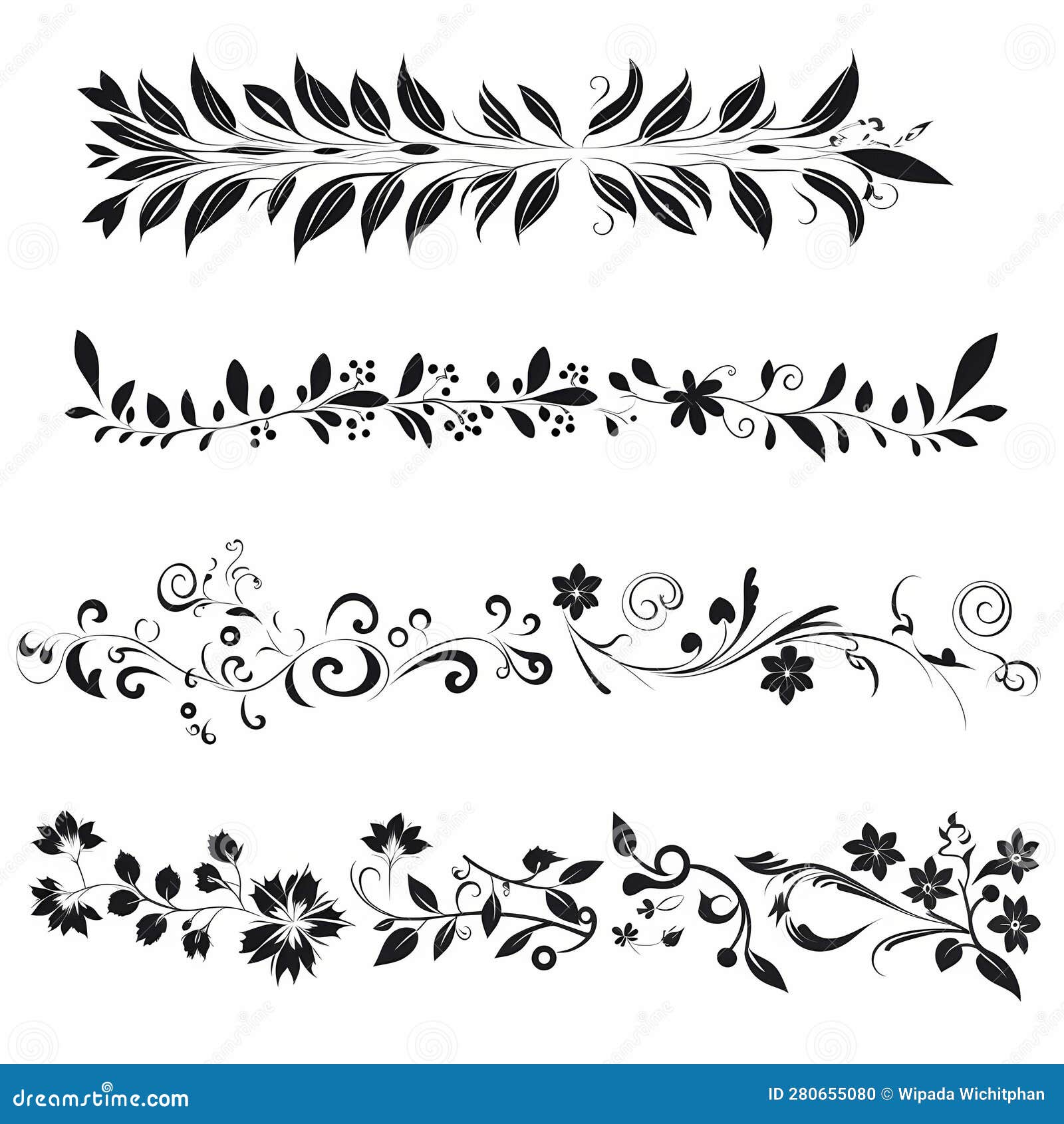 Set of Floral Line Divider Illustration Stock Illustration ...