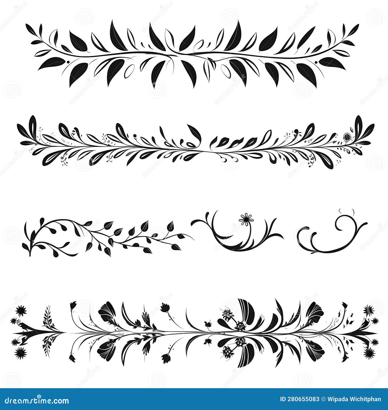 Set of Floral Line Divider Illustration Stock Illustration ...