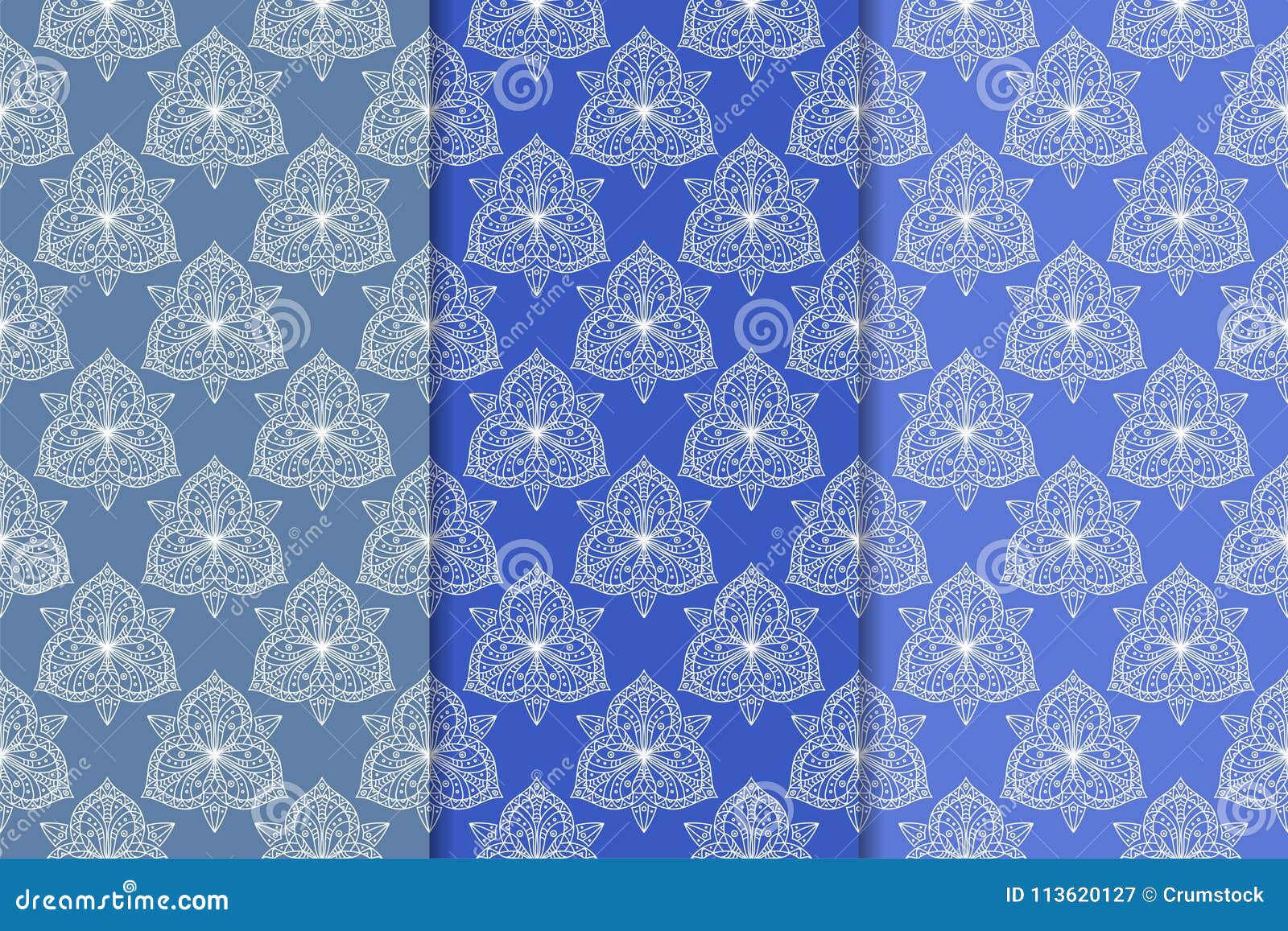 Set of Floral Ornaments. Vertical Blue Seamless Patterns Stock Vector ...