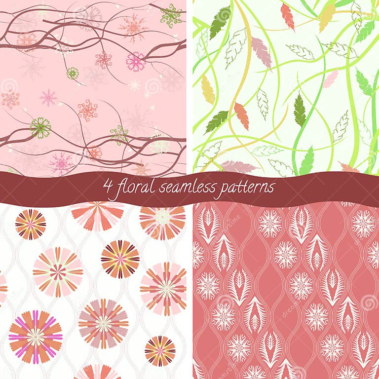 Set of 4 floral patterns stock illustration. Illustration of branch ...
