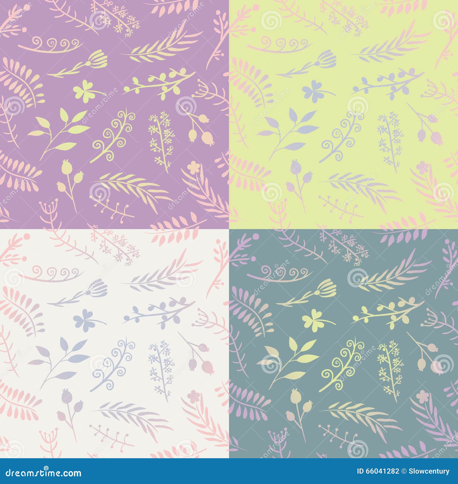 Set of 4 Floral Vector Seamless Patterns. Stock Vector - Illustration ...