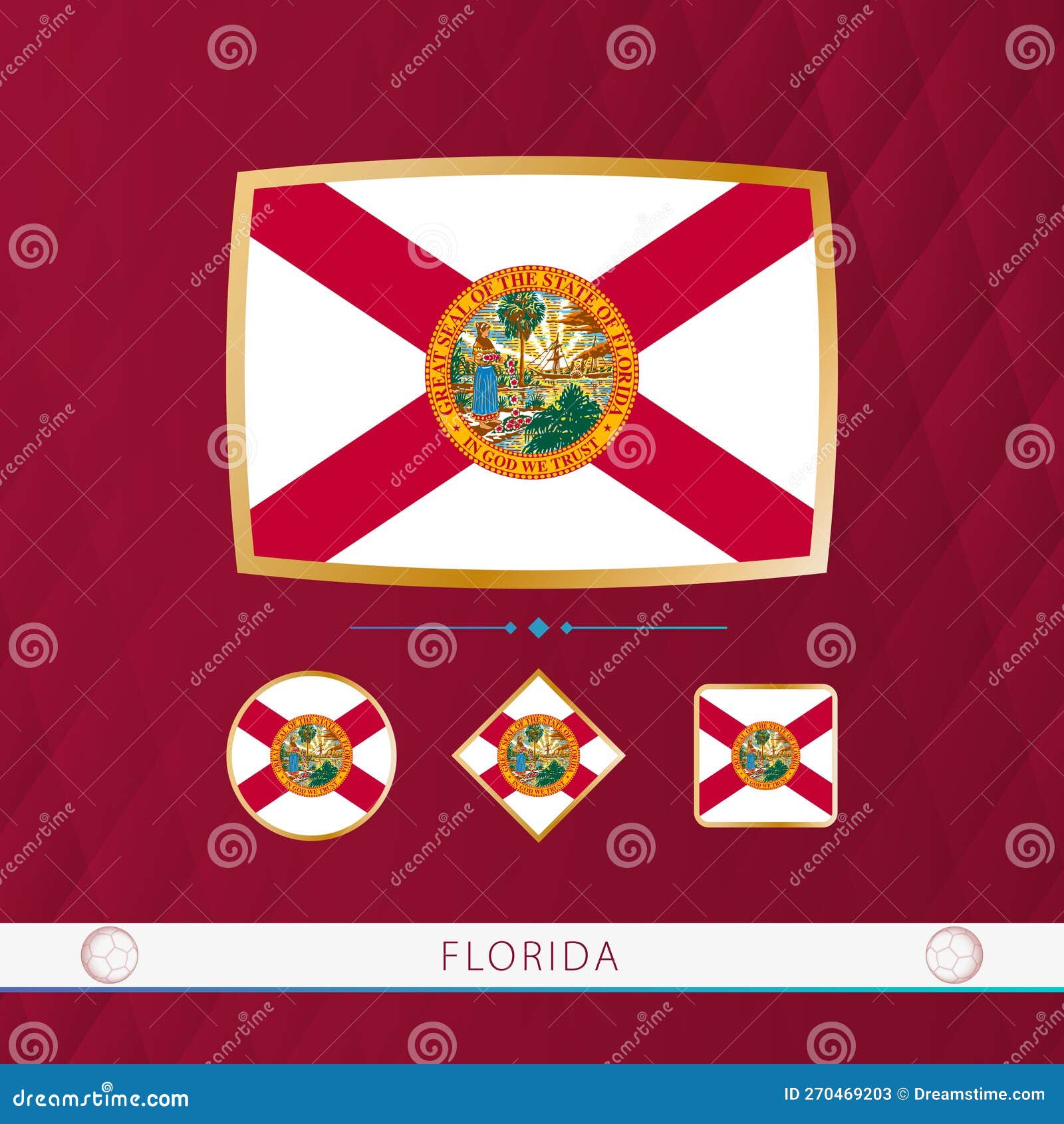 Set of Florida Flags with Gold Frame for Use at Sporting Events on a ...
