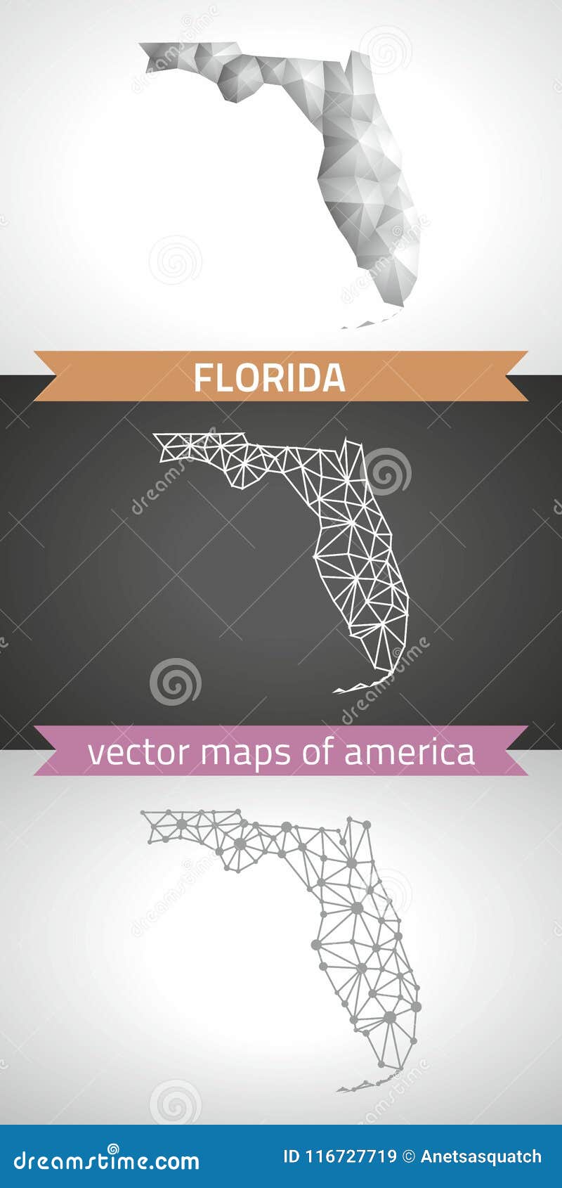 Florida Collection of Vector Design Modern Maps, Gray and Black and ...