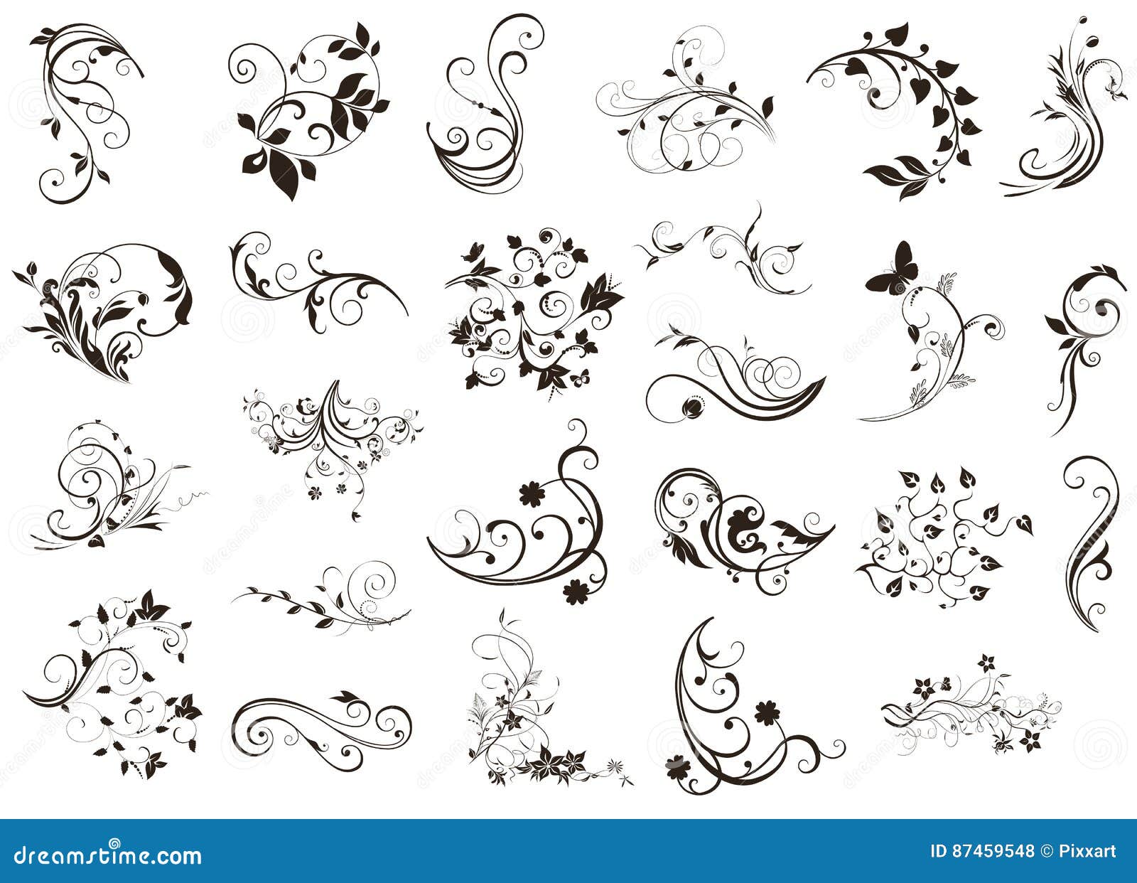 Set of Flourish Design Elements Stock Vector - Illustration of leaf ...