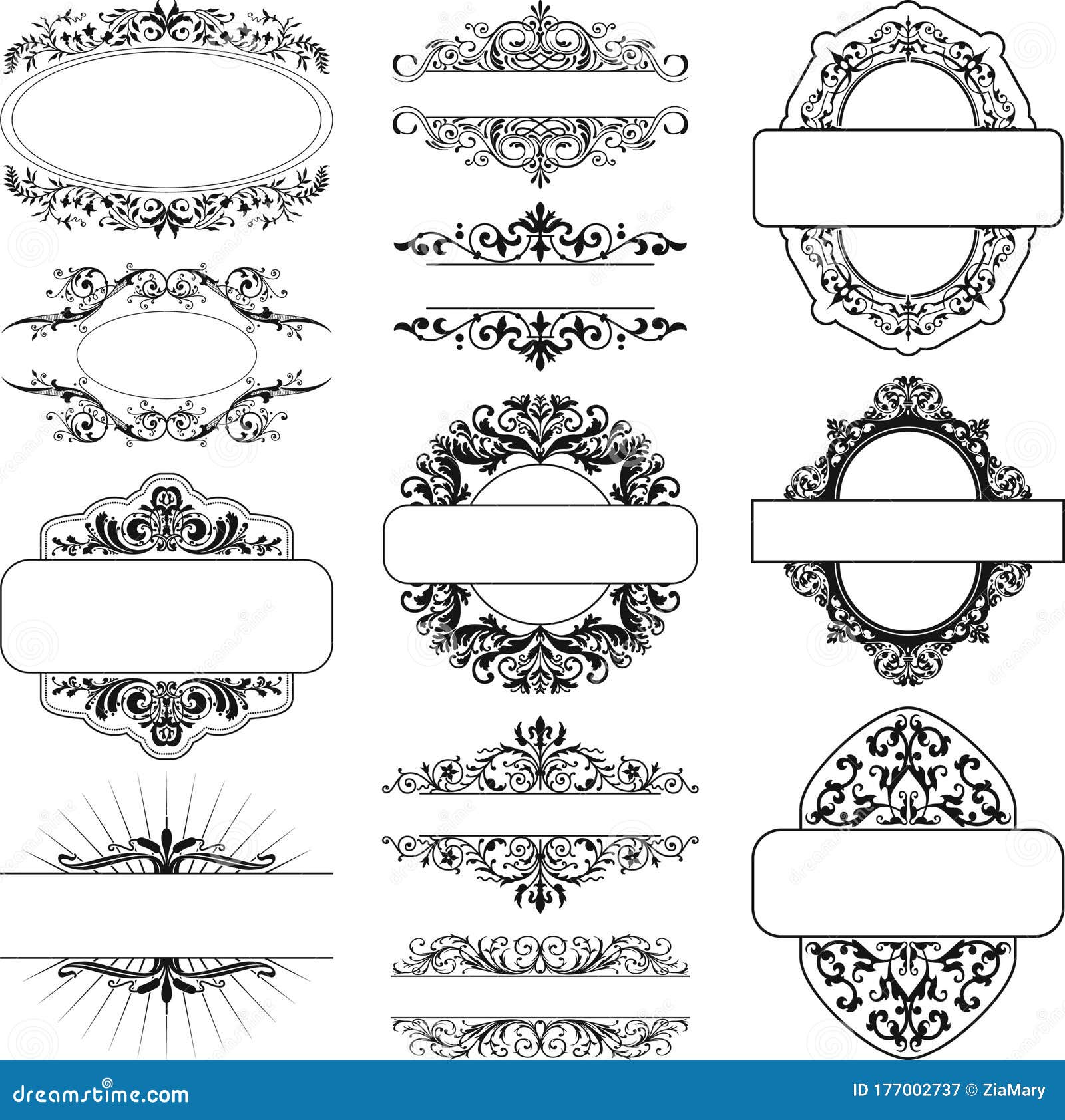Set of Flourished Frame Border Label Stock Vector - Illustration of ...