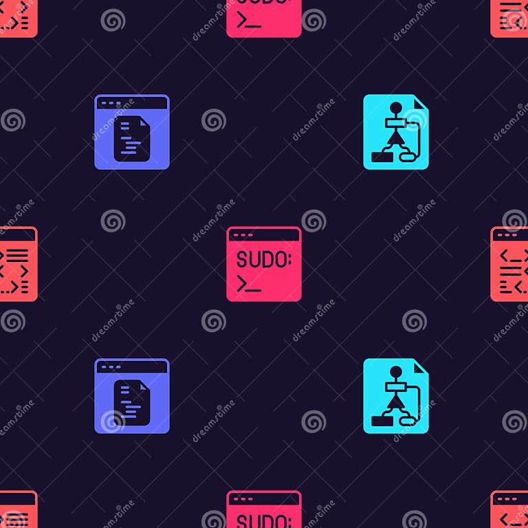 Set Flowchart, Software, Code Terminal and on Seamless Pattern. Vector ...