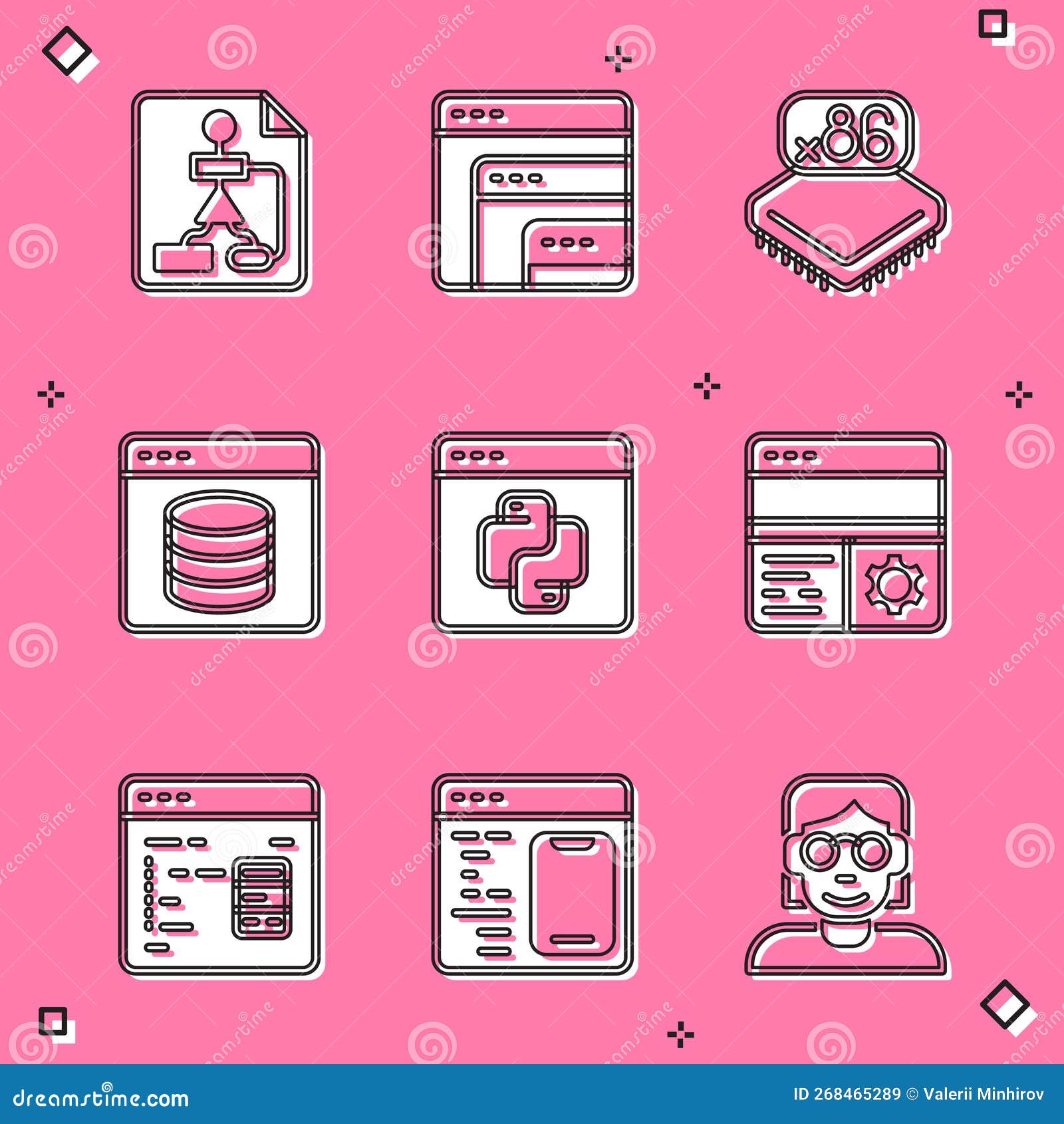 Set Flowchart Software Processor With Microcircuits Cpu Server Data Web Hosting Python