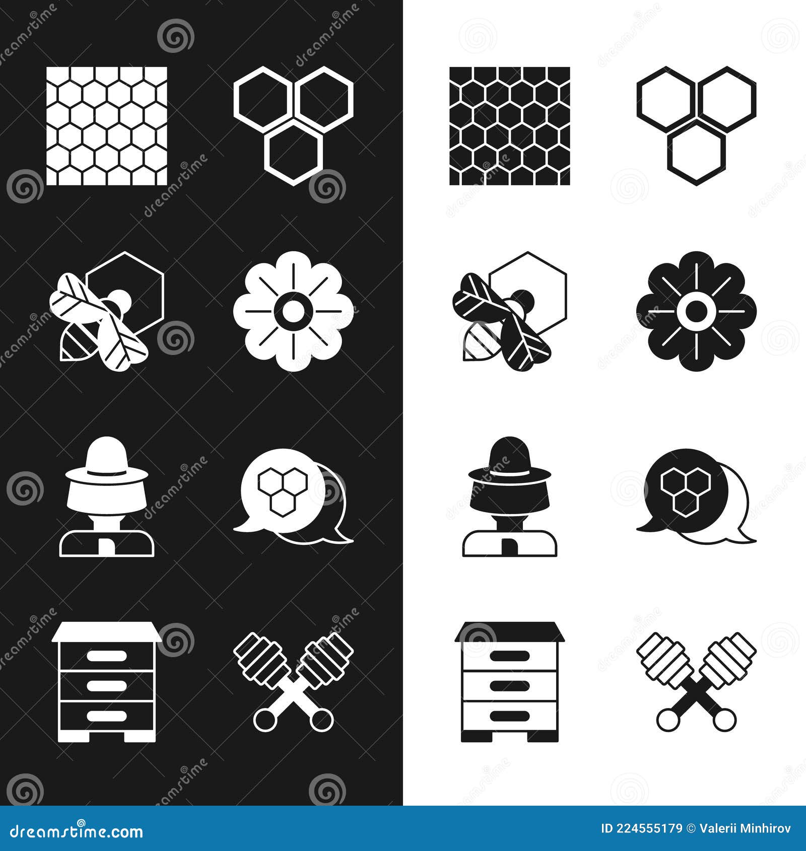 Set Flower, Bee and Honeycomb, Honeycomb, Beekeeper with Protect Hat ...