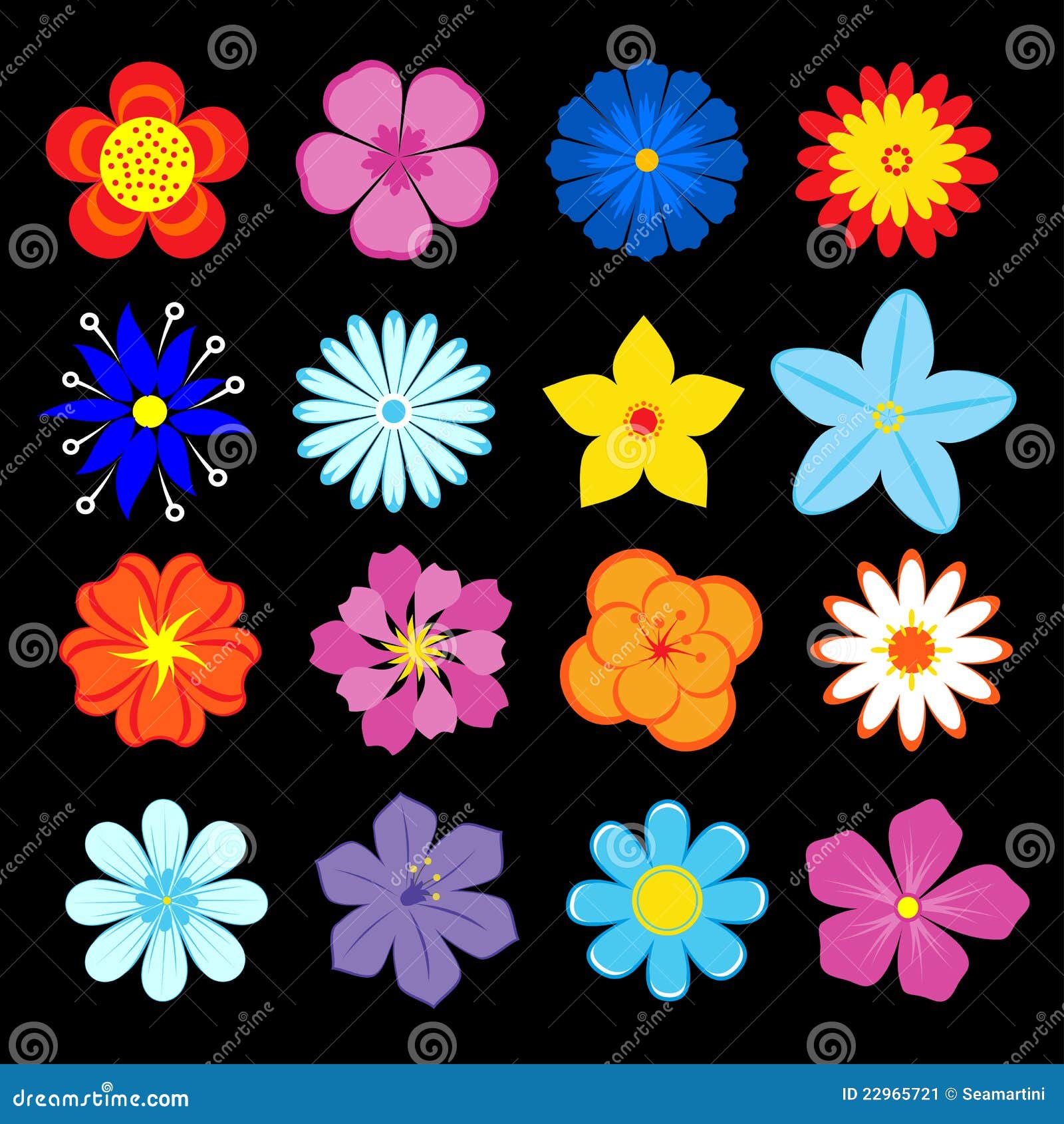 Set of Flower Blossoms and Elements Stock Vector - Illustration of ...