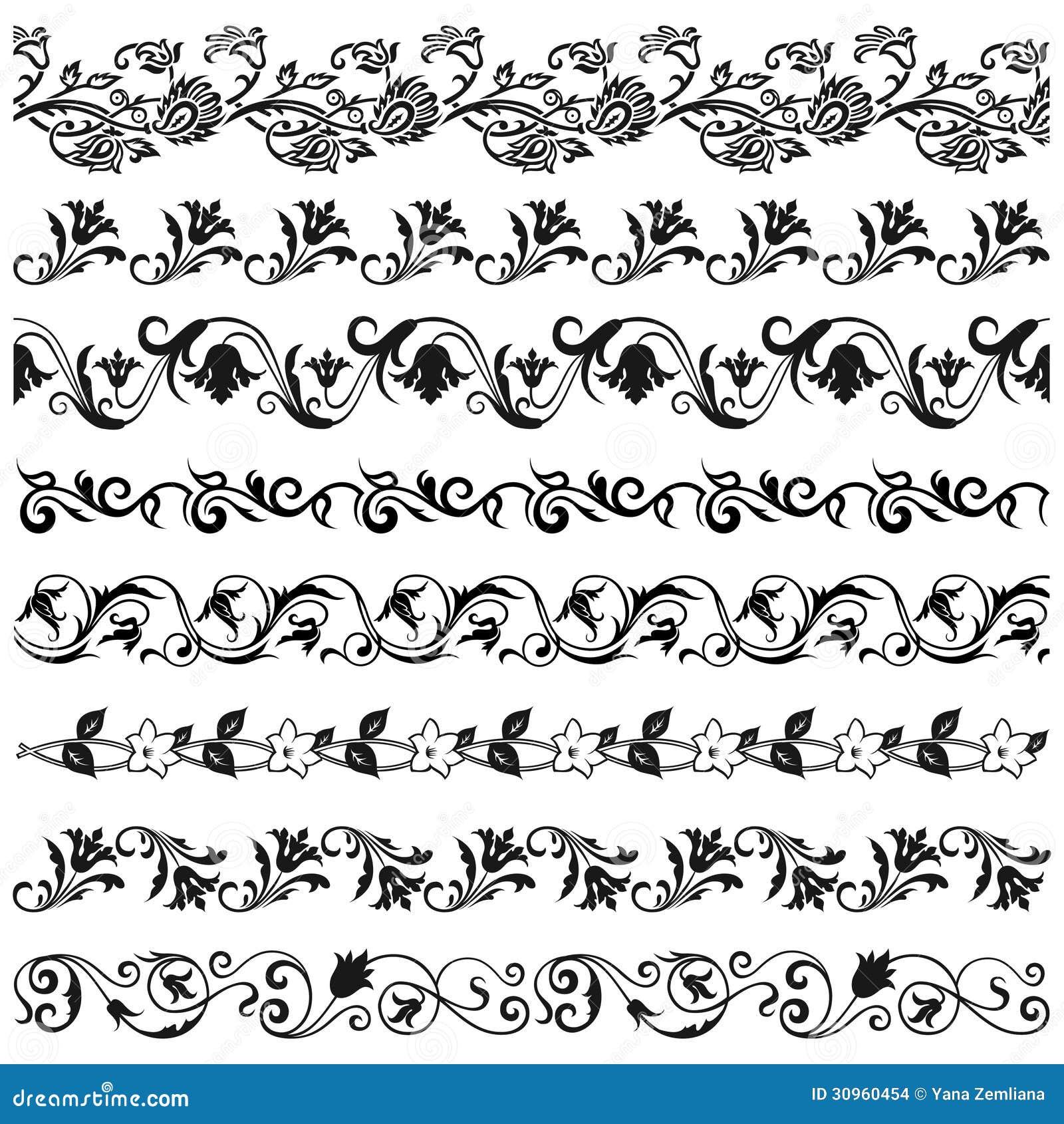 Set of flower borders stock vector. Illustration of design - 30960454