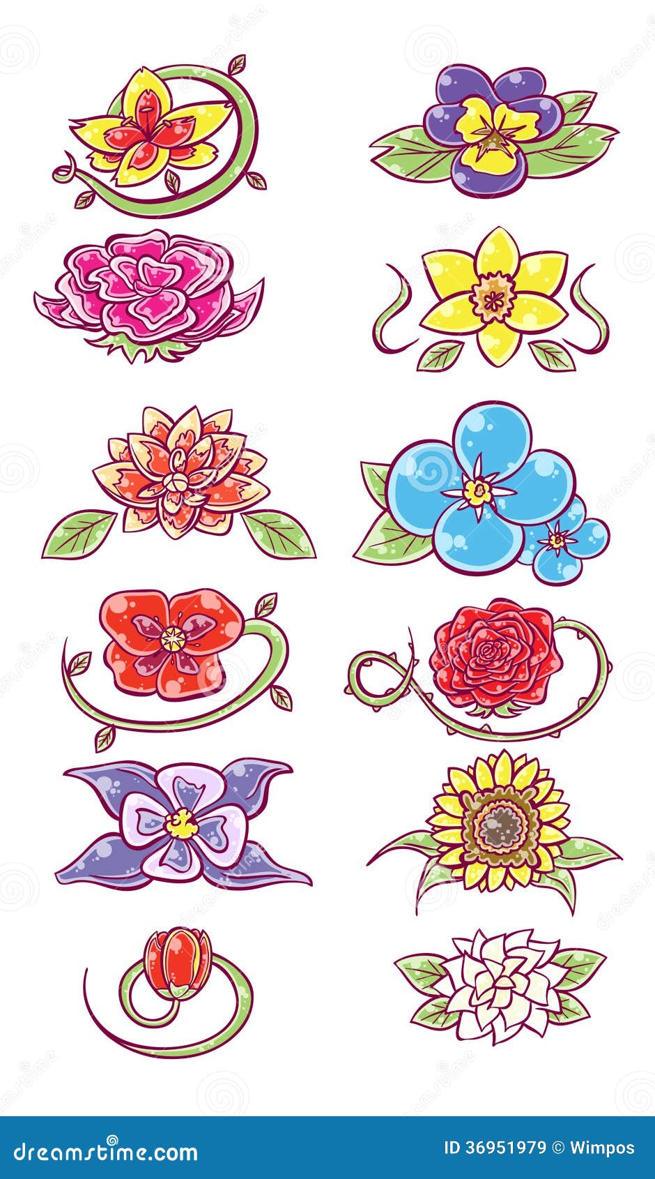 Set of flower designs stock illustration. Illustration of flora - 36951979