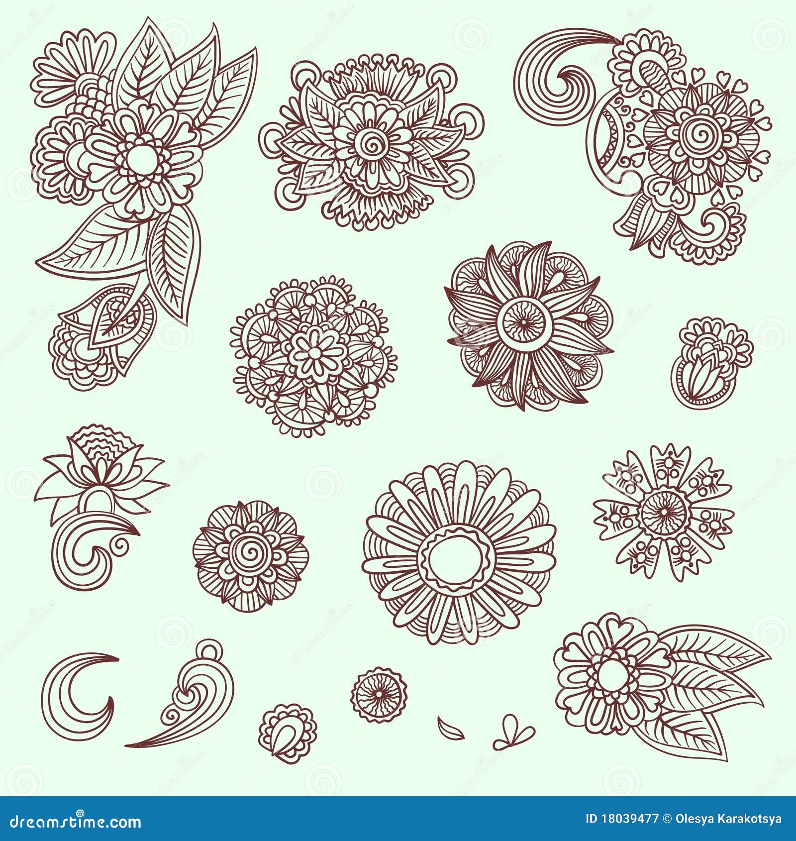 Set of flower elements stock vector. Illustration of retro - 18039477