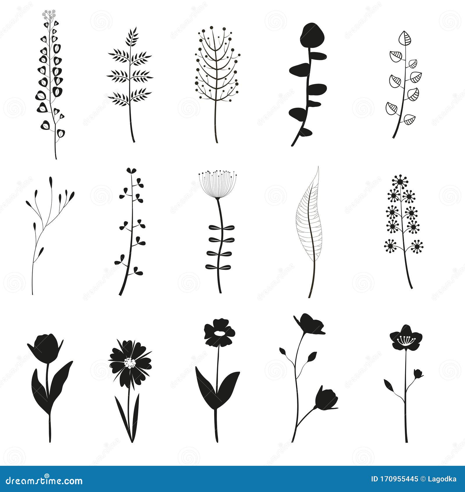 Set of Flower Elements for Design Stock Vector - Illustration of ...