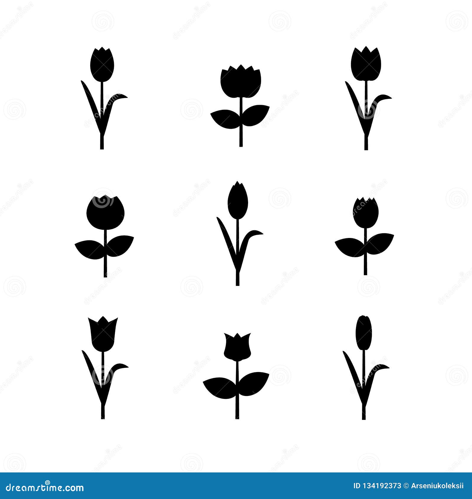 Set of Flower Icons. Side View Floret Silhouettes Stock Vector ...