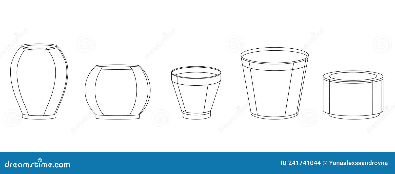 Set of Flower Pots, Garden and Interior Objects. Outline Vector Sketch ...