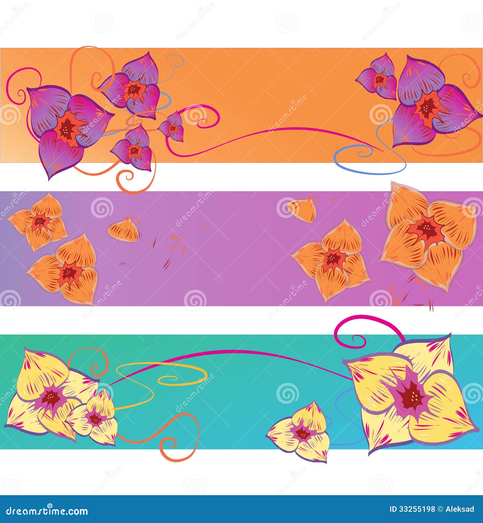 Set of Flower Vector Backgrounds. Abstract Floral Pattern with Three ...