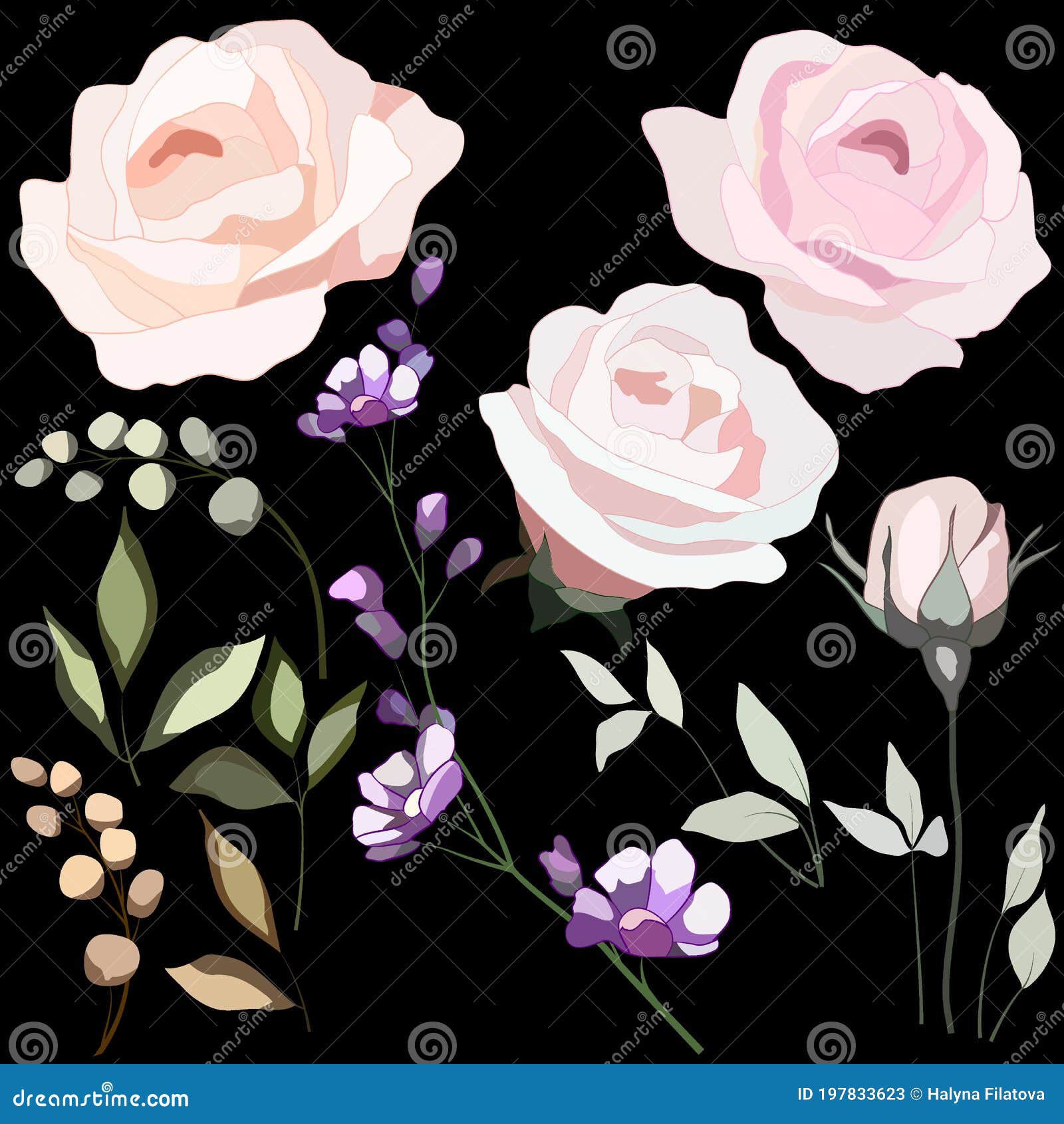 1685 Set Of Flowers, Set Of Elements Of Flowers Roses And Leaves ...