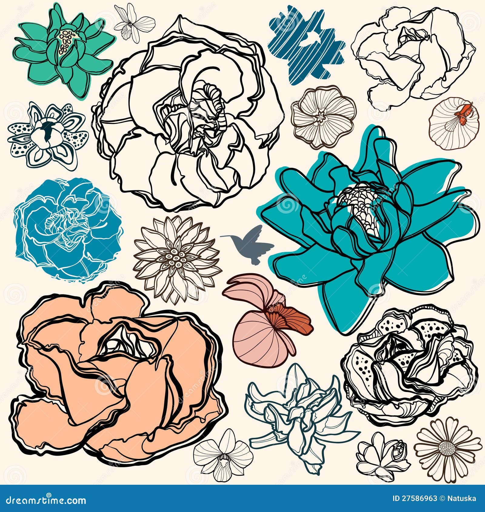 Set of Flowers. Floral Elements. Stock Illustration - Illustration of ...