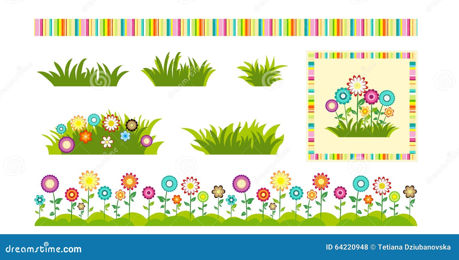 Set of Flowers and Grass Design Elements for Greeting Cards and Labels ...