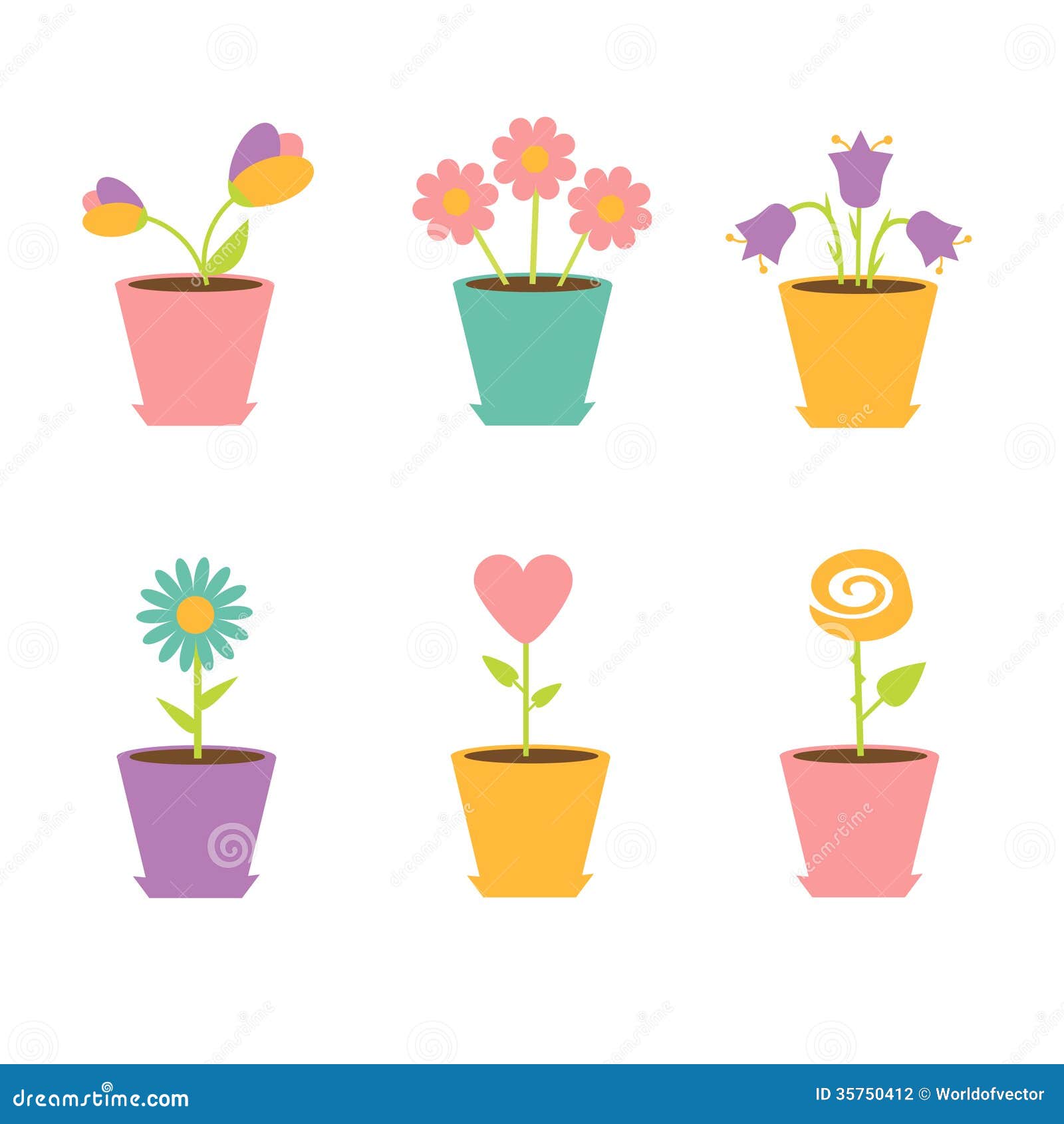 Set of flowers in pots stock vector. Illustration of colorful - 35750412