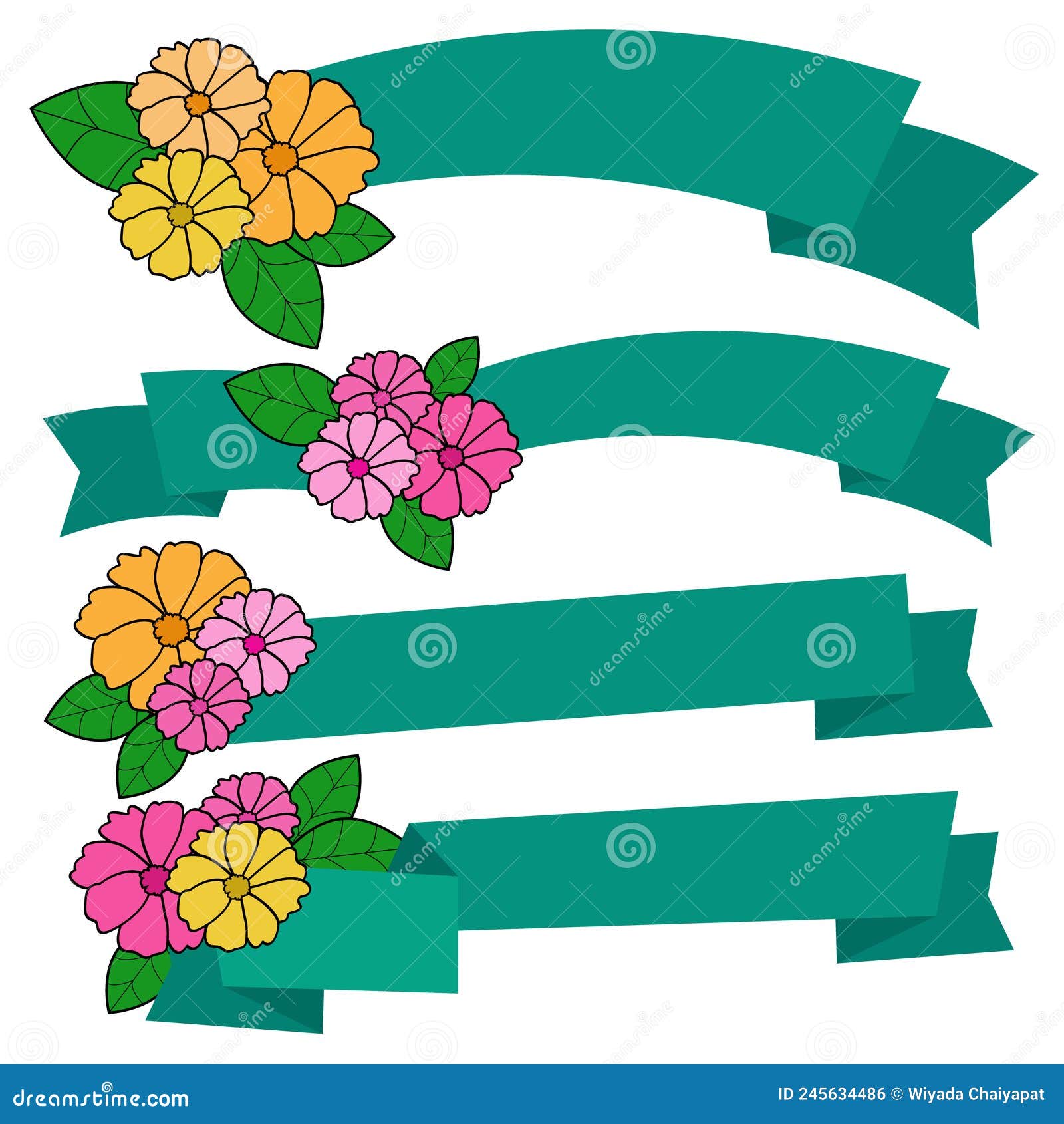 Set of Flowers with Ribbons on White Background Stock Vector ...