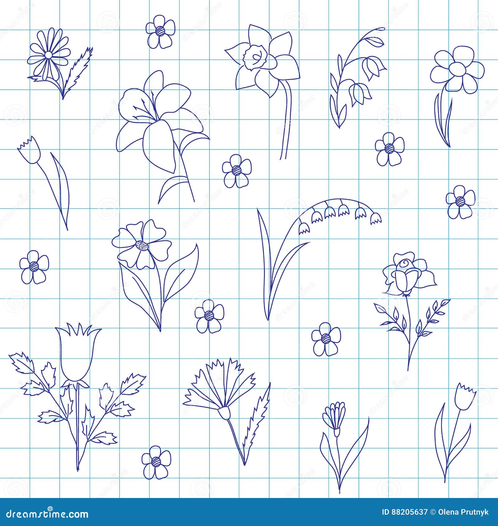 A Set of Flowers in a School Notebook Stock Vector - Illustration of ...