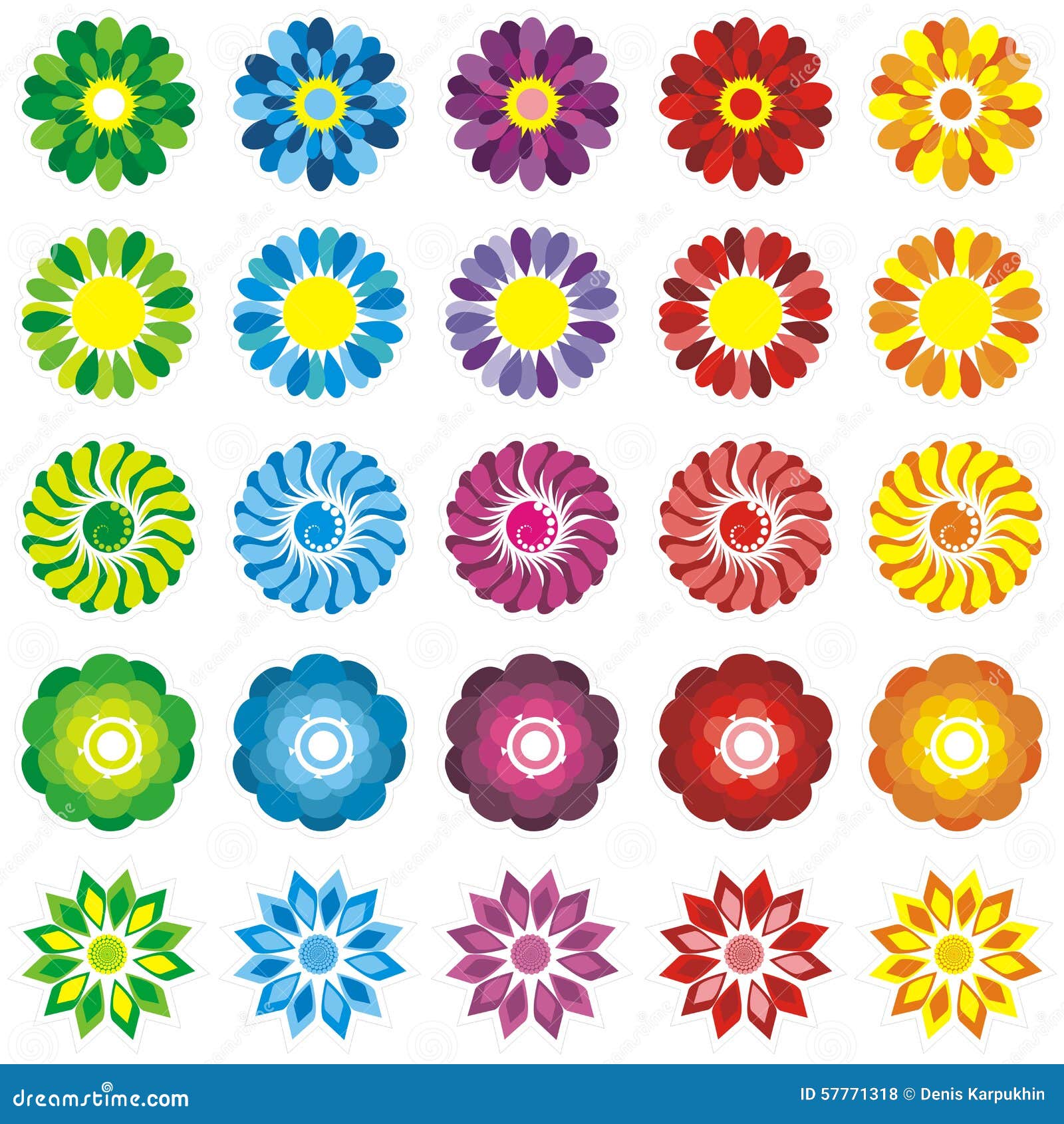SET FLOWERS STICKERS stock vector. Illustration of flowers - 57771318