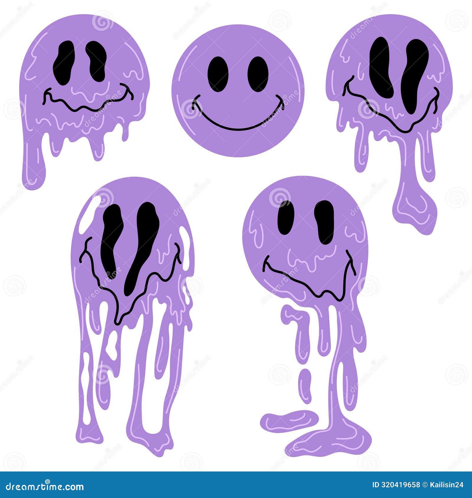 Set of Flowing Emoticons in Flat Style. Set of Funny Emoticons on a ...