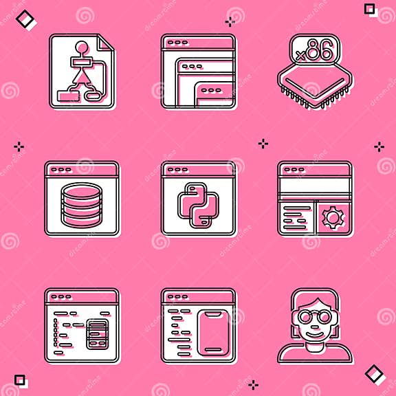 Set Flussdiagramm-Software-Prozessor Mit Mikroschaltungen Cpu Server ...