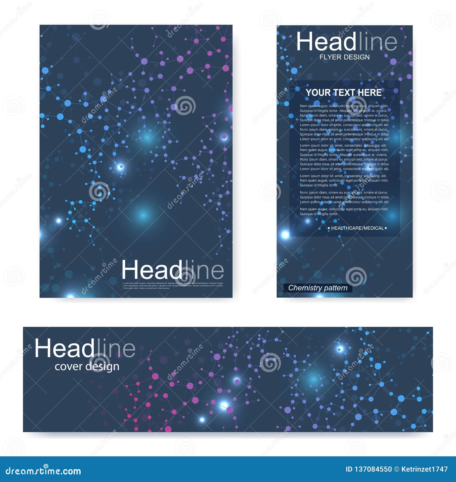 Set Flyer, Brochure Size A4 Template,banner. Molecular Structure with ...