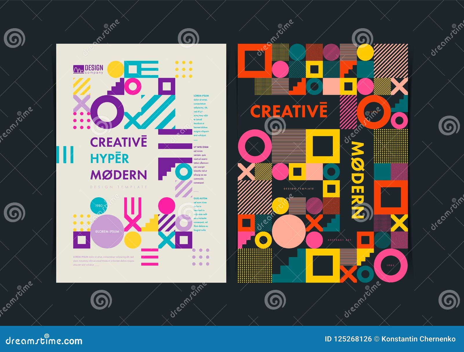Set of Flyer Templates with Geometric Shapes and Patterns, 80s Memphis ...