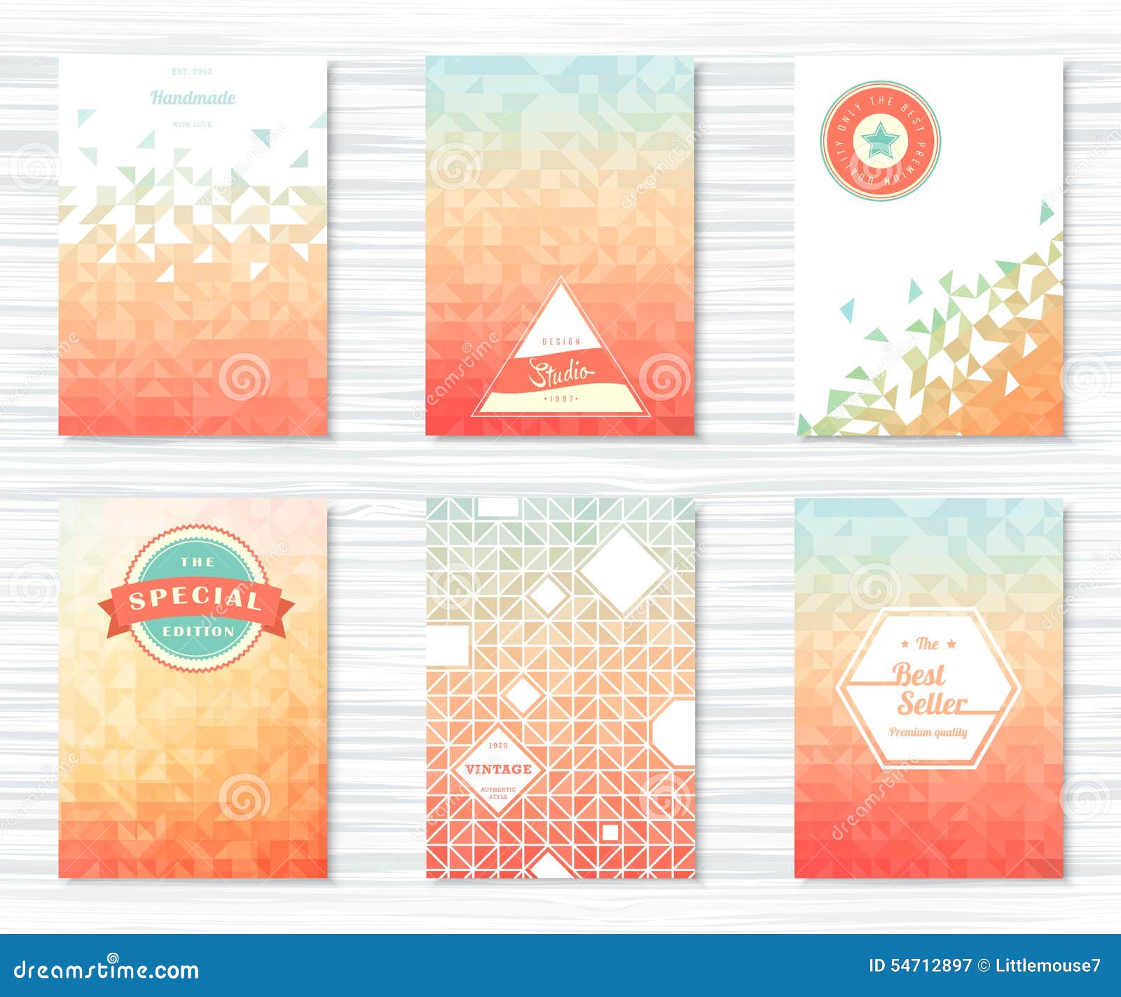 Set of Flyers with Geometric Patterns, Icons in Vintage Style Stock ...