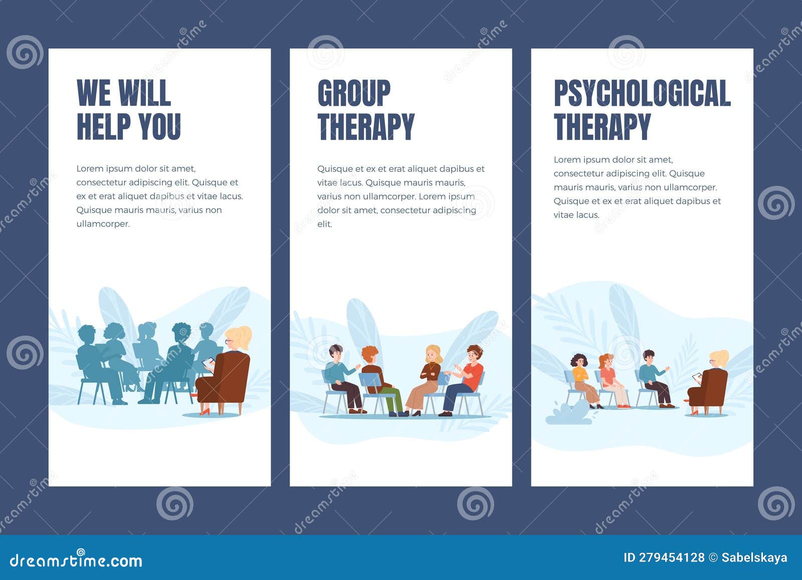 Set of Flyers about Group Therapy Flat Style, Vector Illustration Stock ...