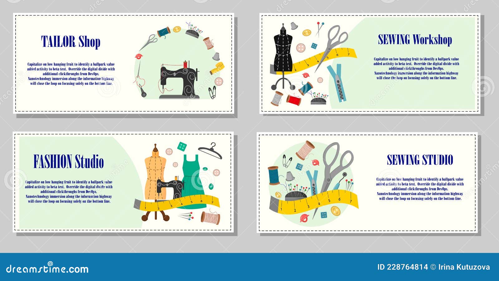 A Set of Flyers for a Sewing Workshop. Scenes with Tailor Tools - a ...