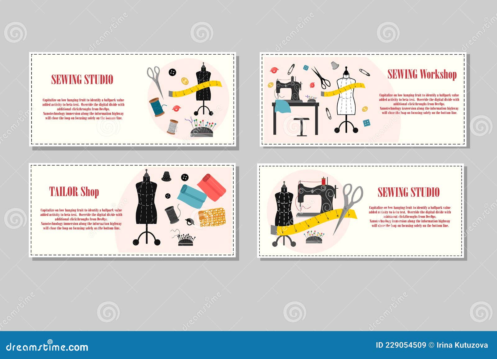 A Set of Flyers for a Sewing Workshop. Scenes with Tailor Tools - a ...
